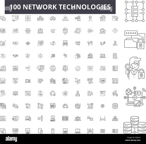 Network Technologies Editable Line Icons 100 Vector Set Collection Network Technologies Black