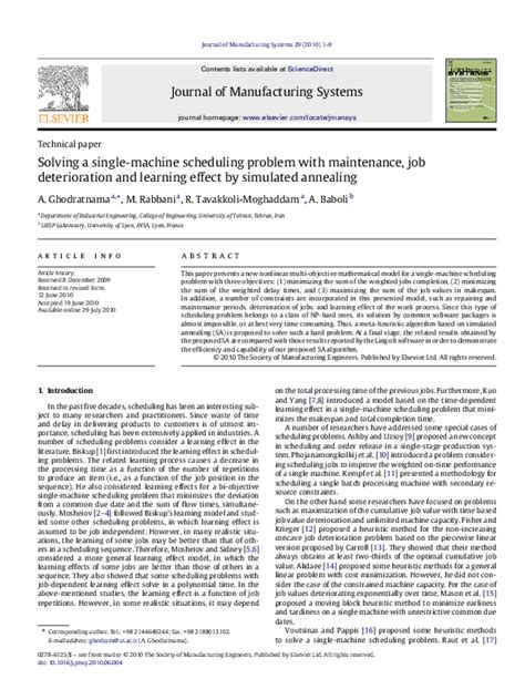 Pdf Solving A Single Machine Scheduling Problem With Maintenance Job