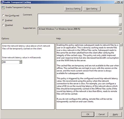 Group Policy Setting of the Week â Enable Transparent Caching Offline Files Group