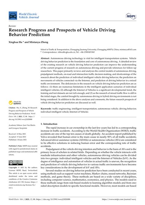 Pdf Research Progress And Prospects Of Vehicle Driving Behavior Prediction
