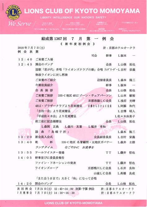 結成第1367回 7月第一例会誌 トピックス 京都桃山ライオンズクラブ