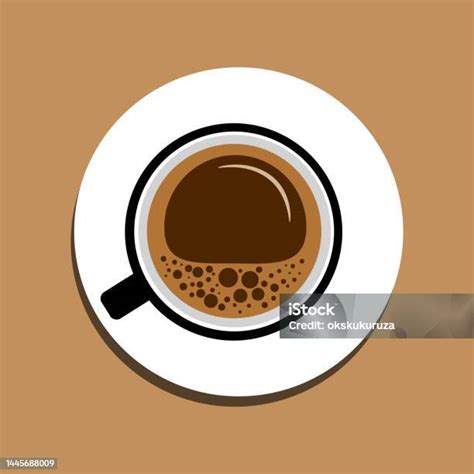 茶色の背景の上面図に白い受け皿に泡を注いだコーヒーのベクトルカップミニマルデザインのフラットスタイルのイラスト Guiのベクターアート素材