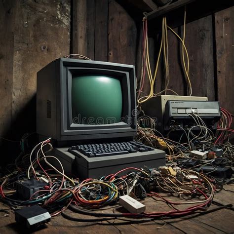Vintage Computer Discovery Crt Monitor And Floppy Disks In An Abandoned Attic Stock Image