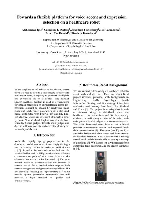 Pdf Towards A Flexible Platform For Voice Accent And Expression Selection On A Healthcare Robot