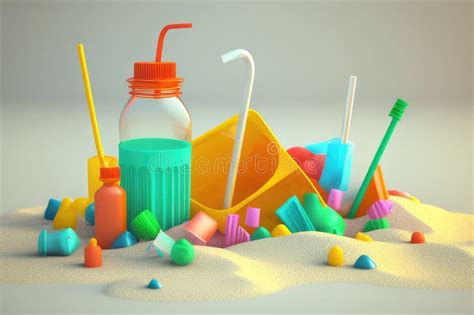Toxic Beach Close Up Of Beach Littered With Plastic Waste Including