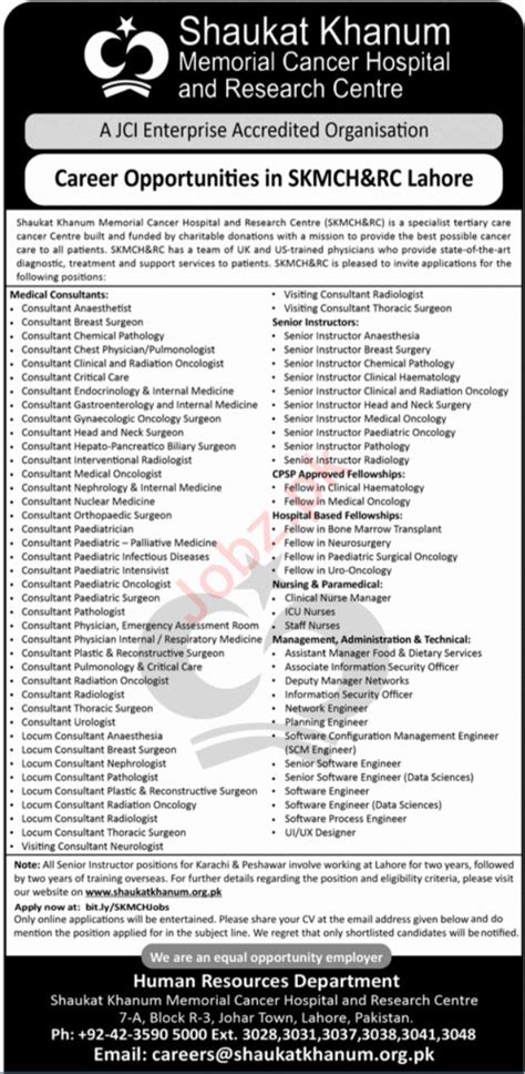 Shaukat Khanum Hospital Lahore Jobs 2024 2025 Job Advertisement Pakistan