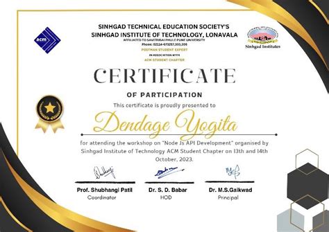 Yogita Dendage On Linkedin Certificate Of Attending The Workshop On Node Js Api Development