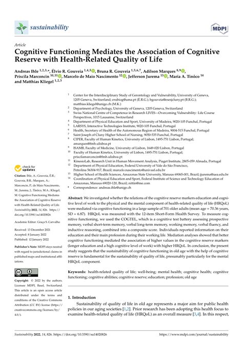 PDF Cognitive Functioning Mediates The Association Of Cognitive Reserve With Health Related