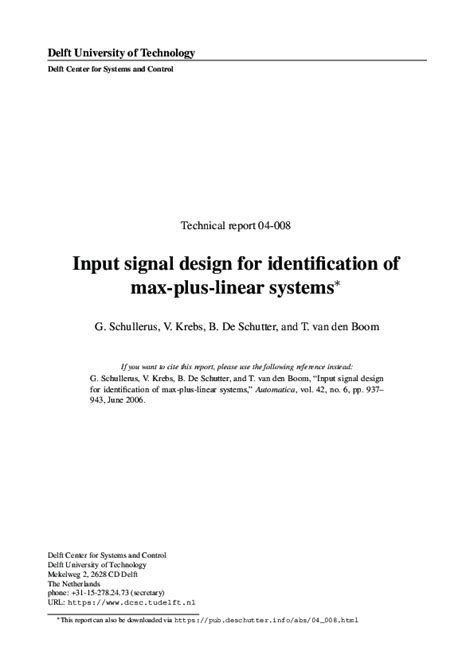 Pdf Input Signal Design For Identification Of Max Plus Linear Systems