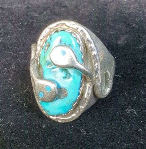 Effie Calavaza Zuni Sterling Silver Turquoise Ring Size 11 Mayo