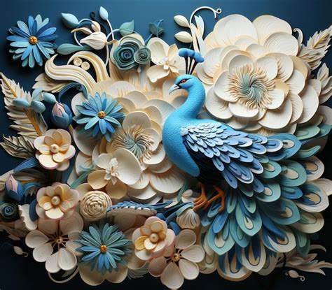 Premium Ai Image There Is A Paper Art Of A Peacock Surrounded By