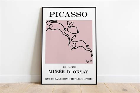 Picasso Rabbit Exhibition Vintage Line Art Poster Minimalist Line