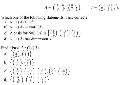 Solved Linear Algebra About Dimension Basis Row Space Chegg
