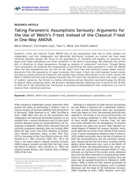 Delacre Et Al 2019 Taking Parametric Assumptions Seriously Arguments