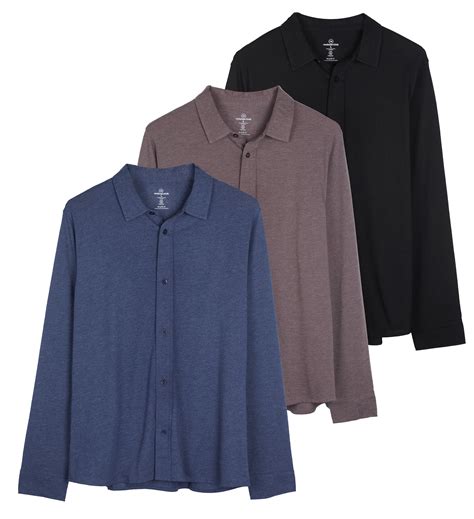 Real Essentials 3 Pack Mens Classic Style Casual Long Sleeve Button