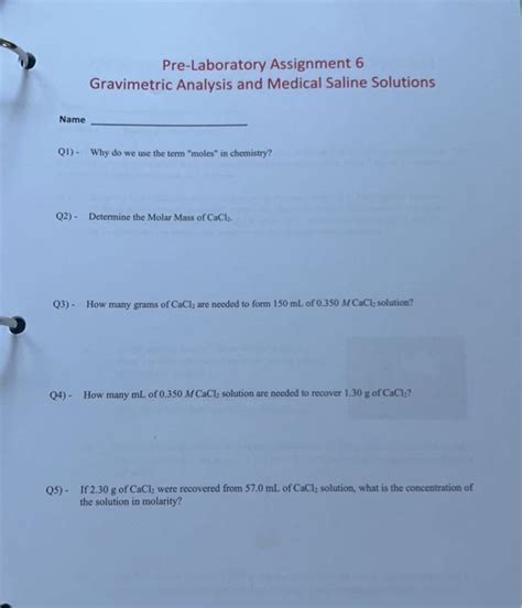 Solved Pre Laboratory Assignment 6 Gravimetric Analysis And