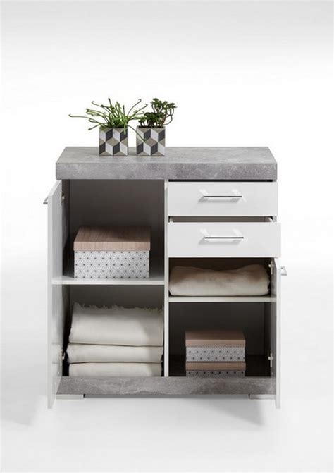 Kommode Bristol 2 Xl Beton Nb Front Weiß Edelglanz Nb Kommoden