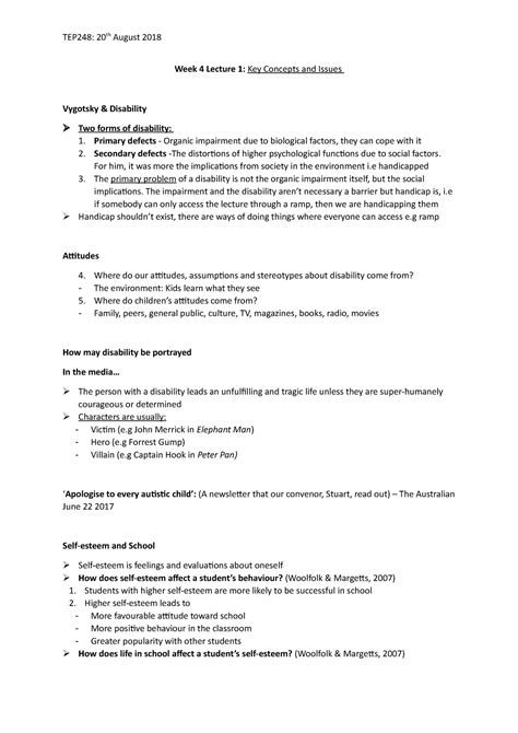 TEP248 W4 L1 Detailed Lecture Notes TEP248 20th August 2018 Week 4