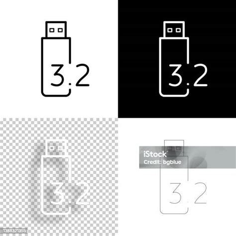 Usb 32 플래시 드라이브 디자인 아이콘입니다 빈 흰색 및 검은색 배경 선 아이콘 2에 대한 스톡 벡터 아트 및 기타 이미지