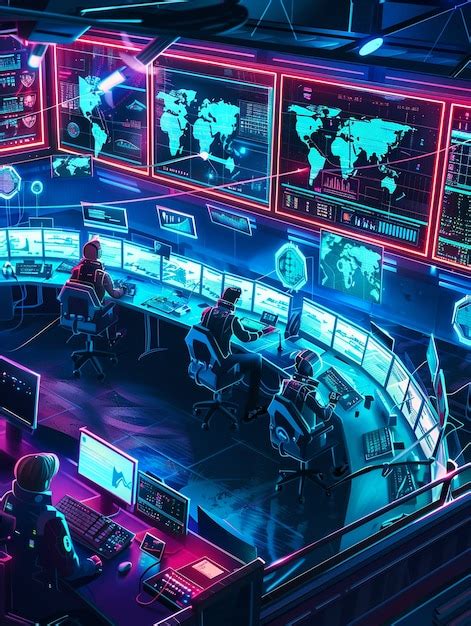 Cyber Security Experts Working With Tech Devices And Neon Lights Ai Generated Image
