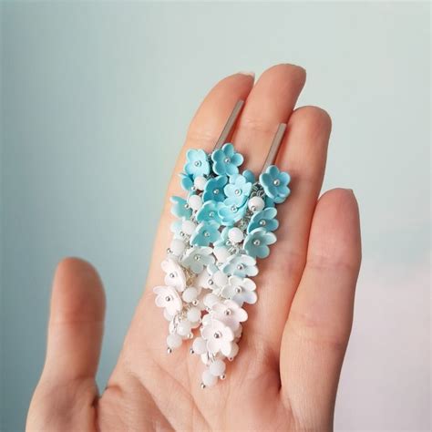 Сережки из полимерной глины, цветочные сережки, длинные серьги, серьги ...