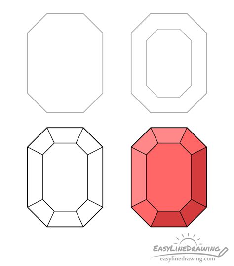 How To Draw A Ruby Or A Gem Step By Step Easylinedrawing Crystal