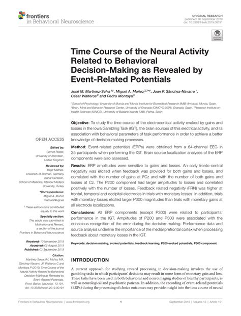Pdf Time Course Of The Neural Activity Related To Behavioral Decision