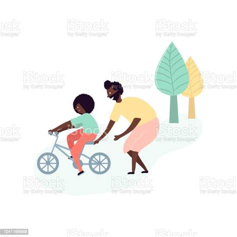 단일 흑인 아버지와 아들 아프리카계 미국인 교육 거리에 승마 자전거 아이 가족에 대한 스톡 벡터 아트 및 기타 이미지 가족