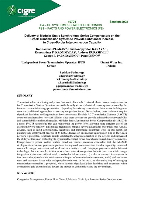 Pdf Delivery Of Modular Static Synchronous Series Compensators On The Greek Transmission
