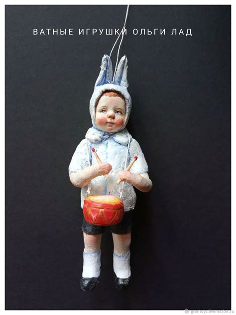 Ватная игрушка мальчик зайчик с барабаном подарок дедушке заказать на Ярмарке Мастеров