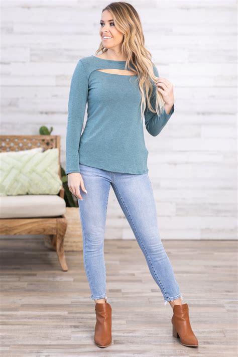 Teal Long Sleeve Top With Cutout Detail · Filly Flair