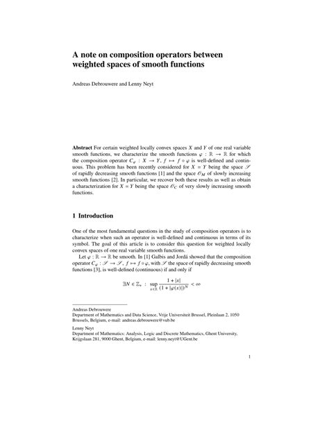 Pdf A Note On Composition Operators Between Weighted Spaces Of Smooth