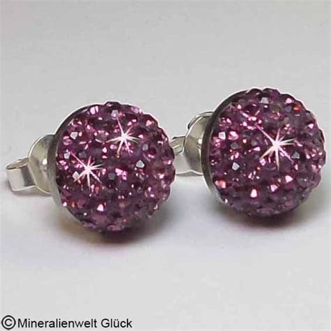 Ohrstecker lila Halbkugel groß 925 Silber Glitzer Schmuck