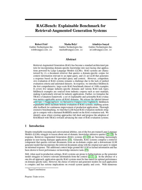 Ragbench Explainable Benchmark For Retrieval Augmented Generation