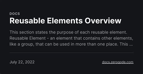 Reusable Elements Overview