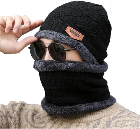 Hsr Winter Hat Scarf Set Warm Knit Hat Thick Fleece Lined Winter Cap