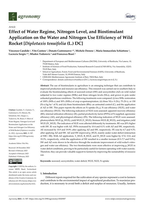 Pdf Effect Of Water Regime Nitrogen Level And Biostimulant