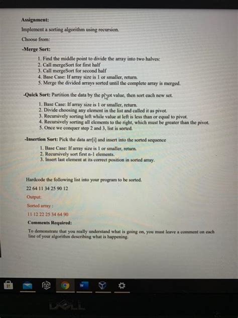 Solved Assignment Implement A Sorting Algorithm Using
