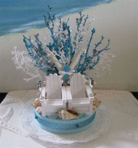 Adirondack Chairs Beach Wedding Cake Topper Blue Coral Wedding Etsy