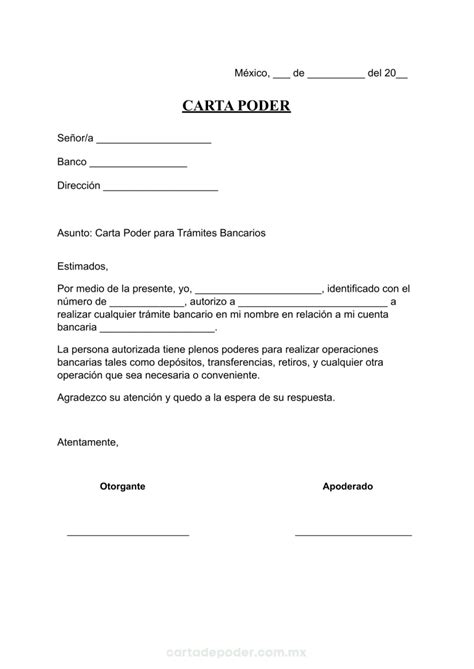 Carta Poder Para Trámites Bancarios Formato Word Y Pdf