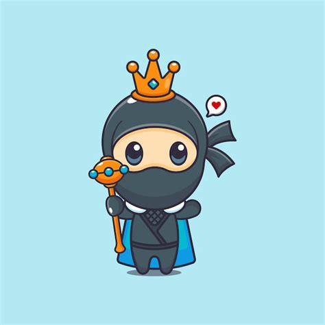 귀여운 킹 닌자 만화 터 일러스트레이션 프리미엄 벡터