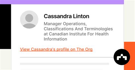 Cassandra Linton Manager Operations Classifications And Terminologies At Canadian Institute