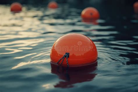 Floating Buoys On The Surface Of A Peaceful Lake Or Sea Stock Image