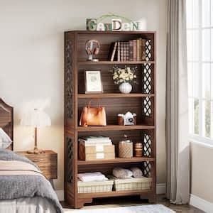 BYBLIGHT Eulas 70 9 In Tall Brown Wood 5 Tier Bookshelf Etagere