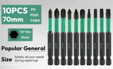Saipor 10pcs 70mm Phillips Pozidriv Torx Screwdriver Bit Set Magnetic