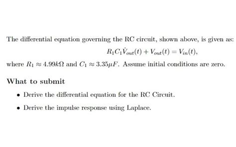 Solved The Differential Equation Governing The RC Circuit Chegg