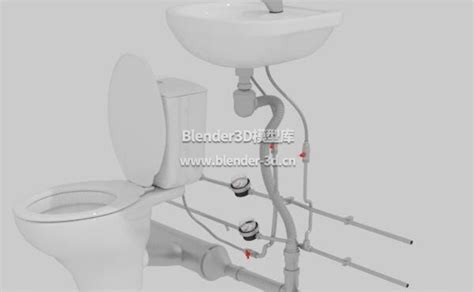 blender 抽水马桶洗手池水管管道3d模型素材资源免费下载 Blender3D模型库