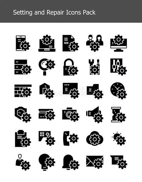 Setting And Repair Solid Glyph Silhouette Icon Pack Stock Vector