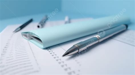 Pastel Blue Background With 3d Rendered Pen And Notepad Blank Notebook