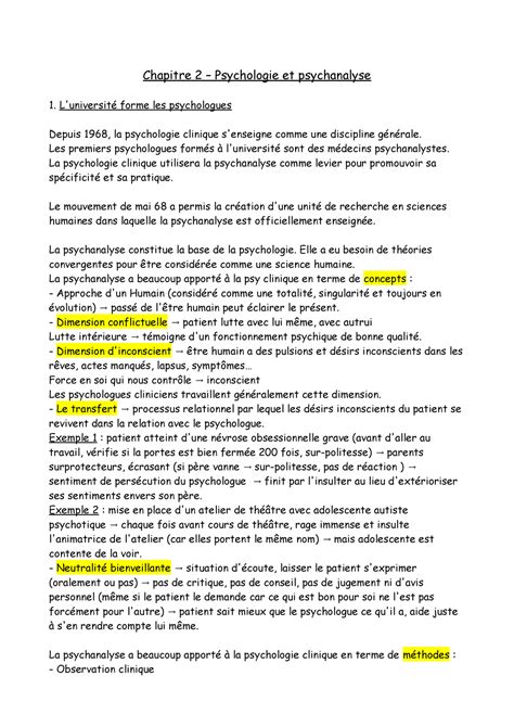 Psychologie Clinique Chapitre 2 Psychologie Et Psychanalyse